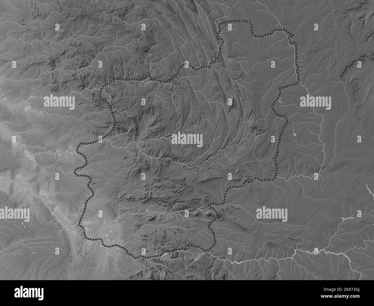 Cuanza Norte, province of Angola. Grayscale elevation map with lakes ...