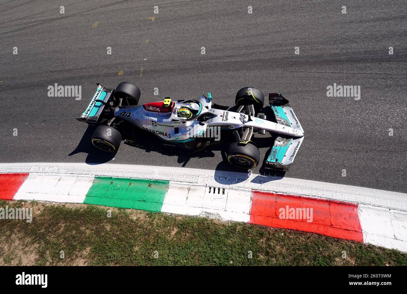 Mercedes' Lewis Hamilton during practice at the Monza circuit in Italy ...