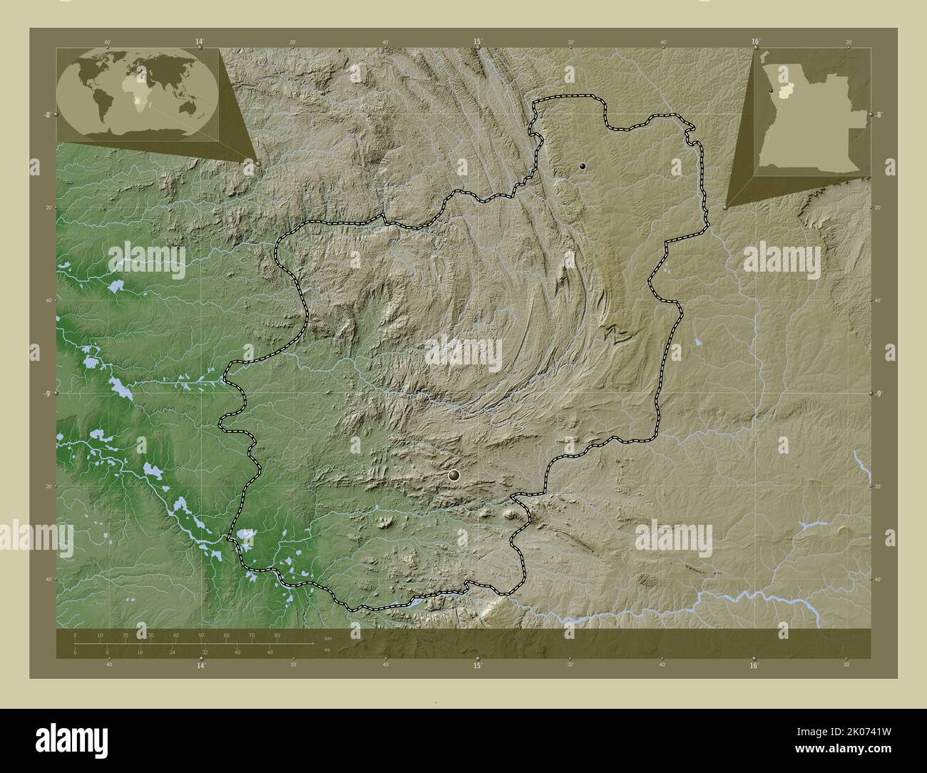 Cuanza Norte, province of Angola. Elevation map colored in wiki style with lakes and rivers ...