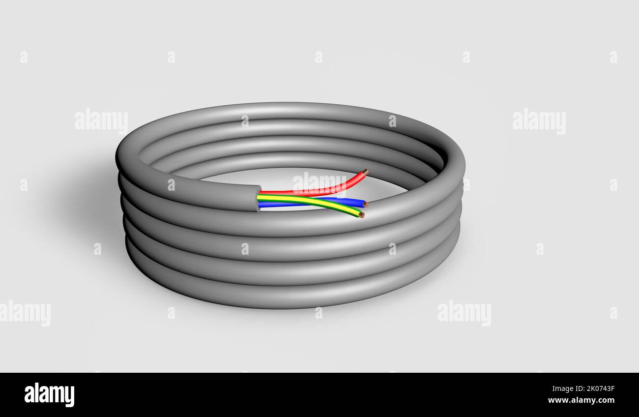 3D rendering of the coiled coil of a three-pole electrical cable Stock Photo - Alamy