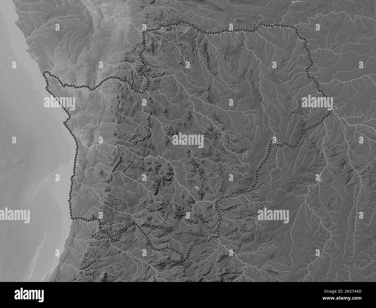 Cuanza Sul, province of Angola. Grayscale elevation map with lakes and rivers Stock Photo - Alamy