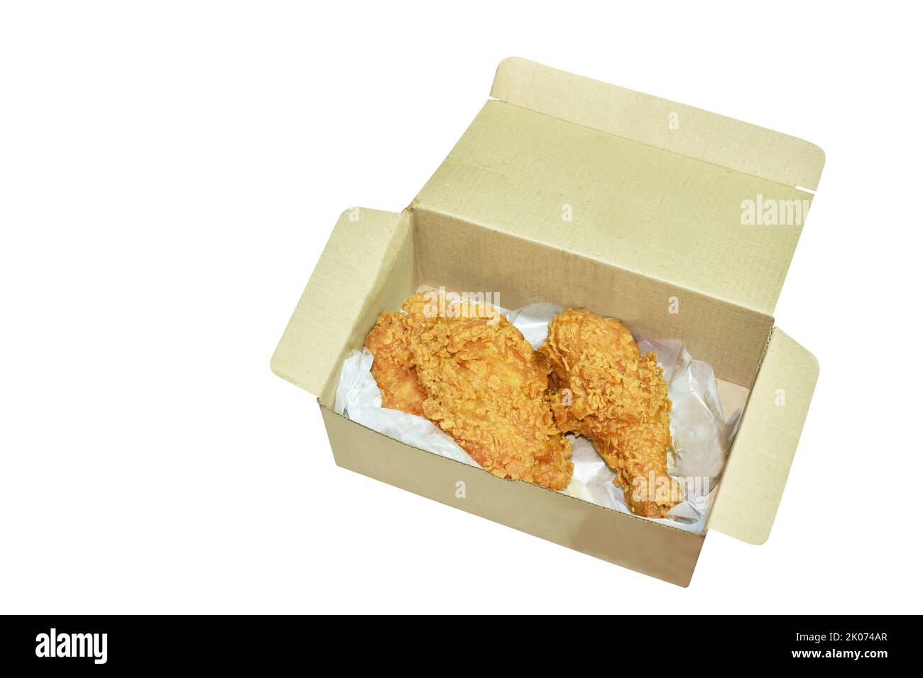 fried chicken in paper box packing on white background Stock Photo - Alamy