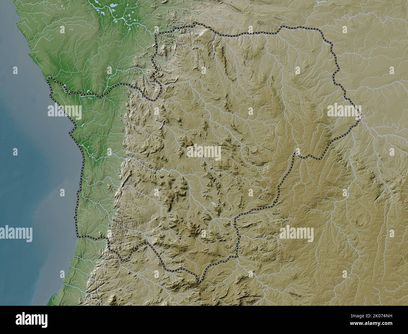 Cuanza Sul, province of Angola. Elevation map colored in wiki style with lakes and rivers Stock ...