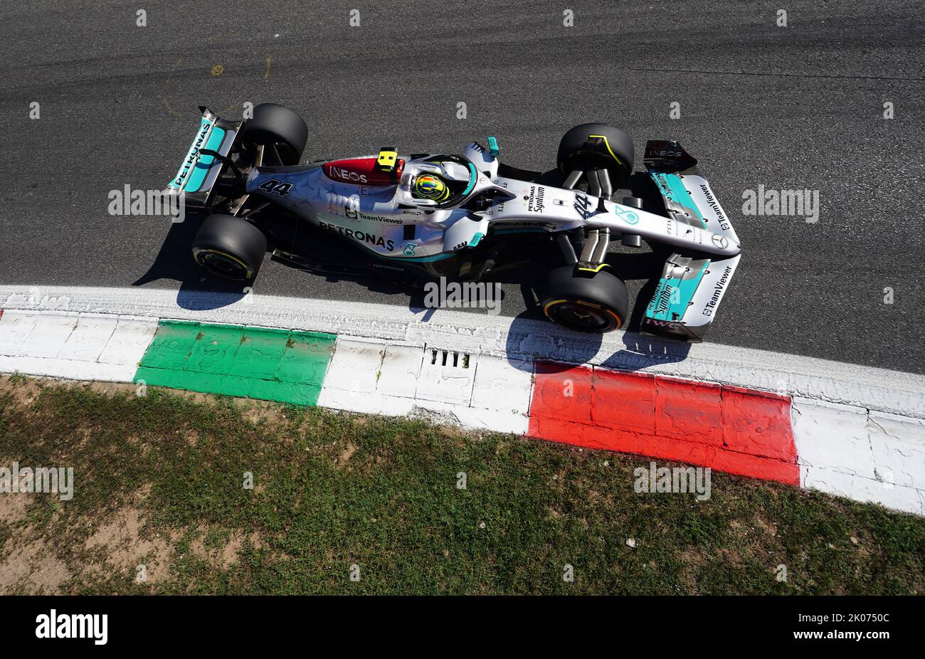 Mercedes' Lewis Hamilton during practice at the Monza circuit in Italy ...