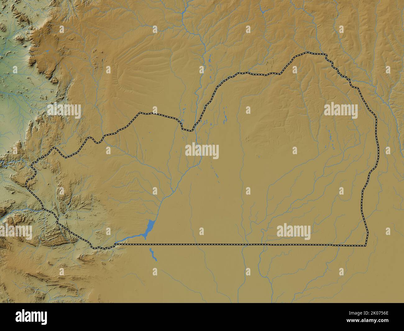 Cunene, province of Angola. Colored elevation map with lakes and rivers ...