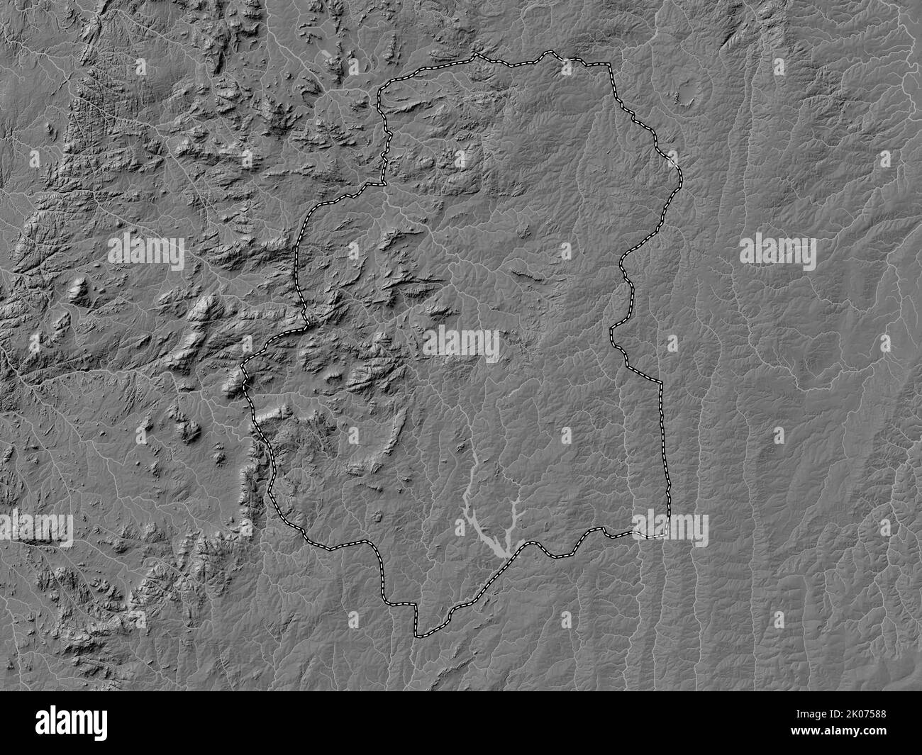 Huambo, province of Angola. Bilevel elevation map with lakes and rivers ...