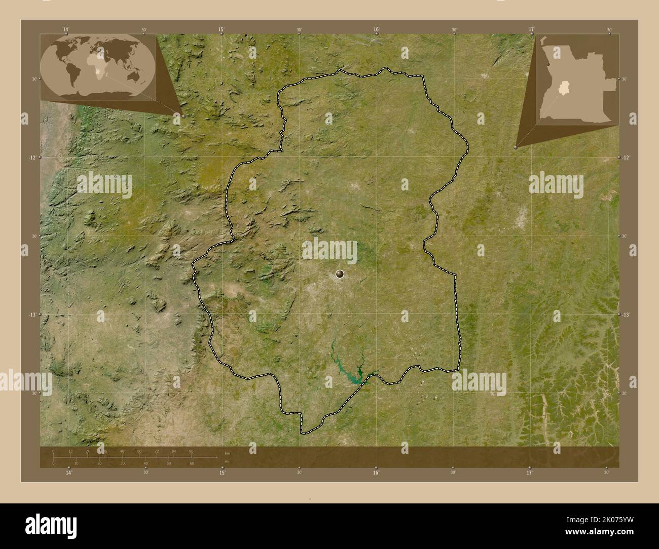 Huambo, province of Angola. Low resolution satellite map. Corner ...