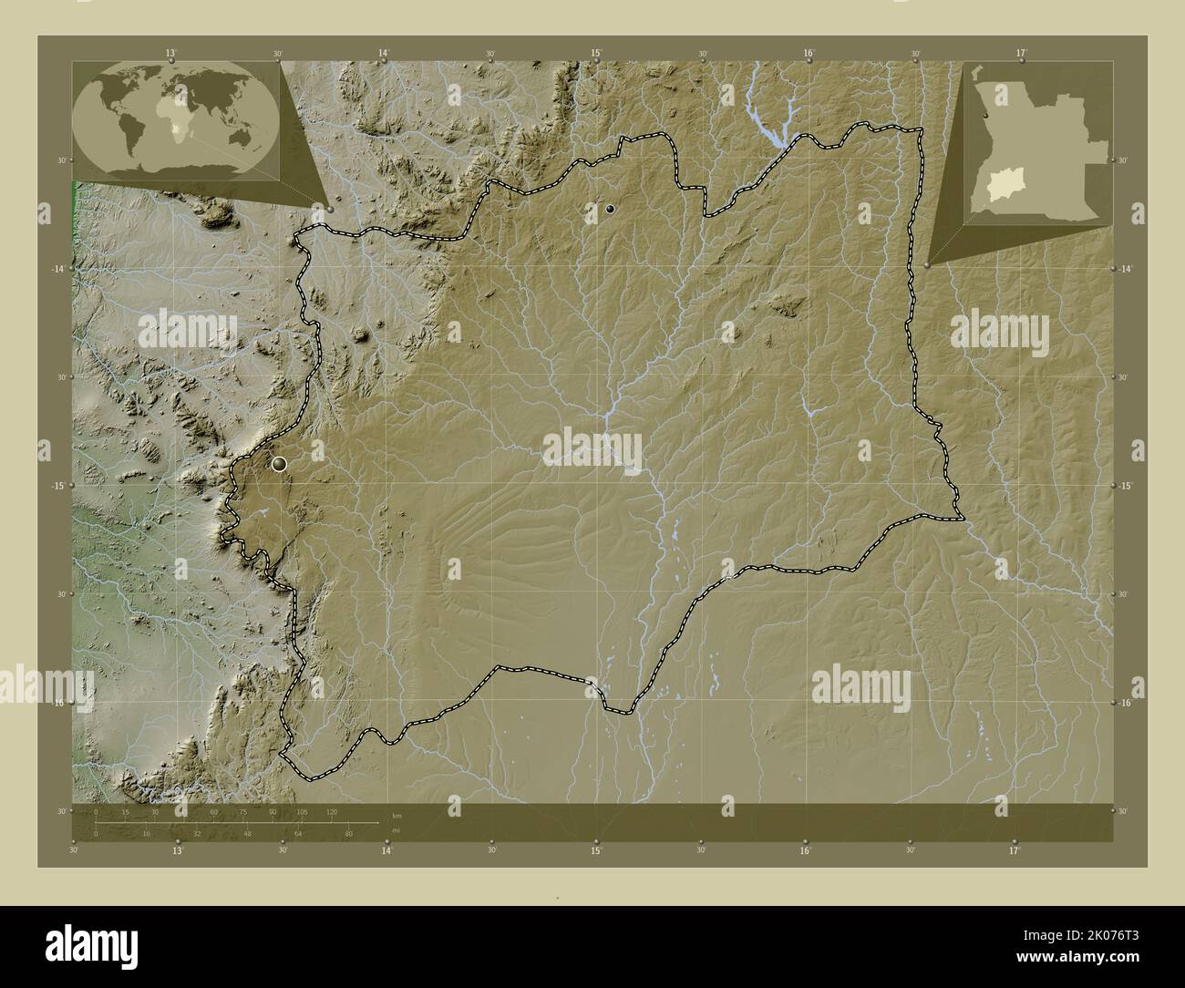 Huila, province of Angola. Elevation map colored in wiki style with ...