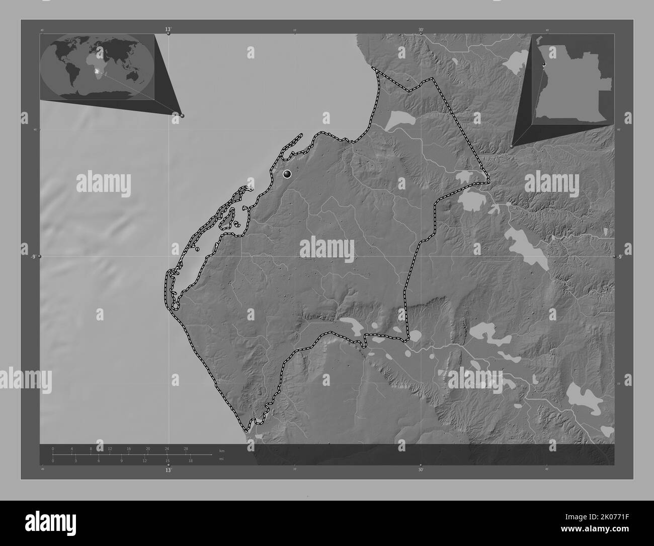 Luanda, province of Angola. Bilevel elevation map with lakes and rivers ...