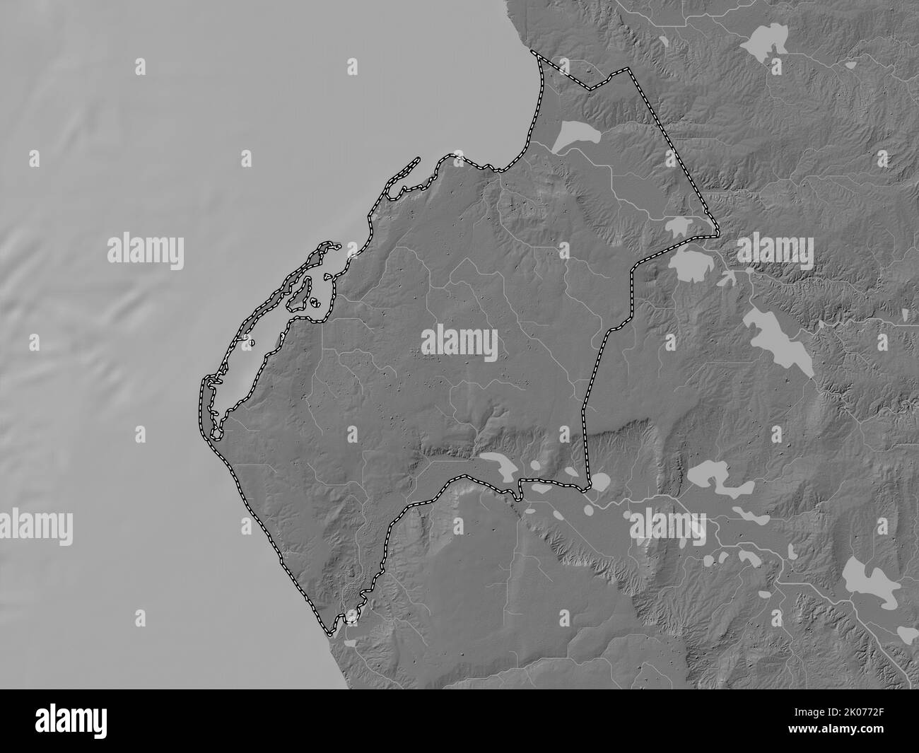 Luanda, province of Angola. Bilevel elevation map with lakes and rivers ...