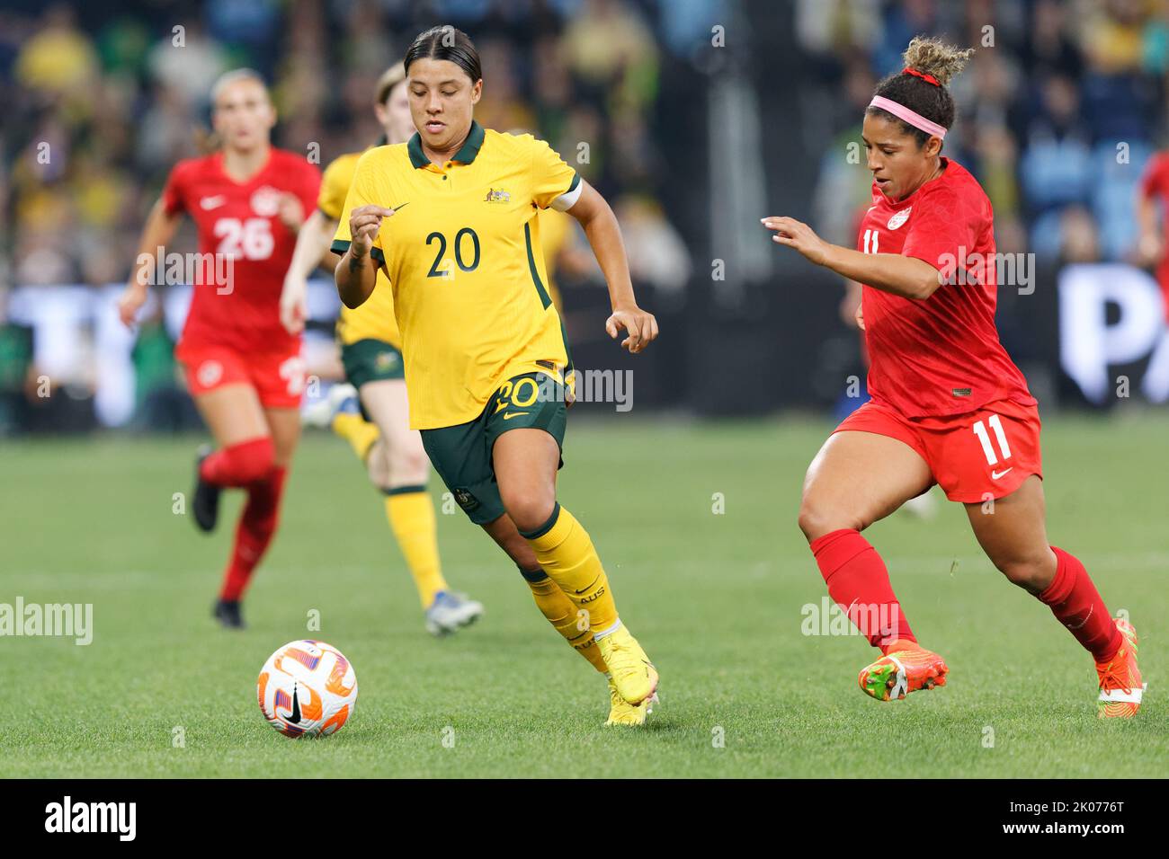 SYDNEY, AUSTRALIA - SEPTEMBER 6: Sam Kerr of Australia competes for the ...