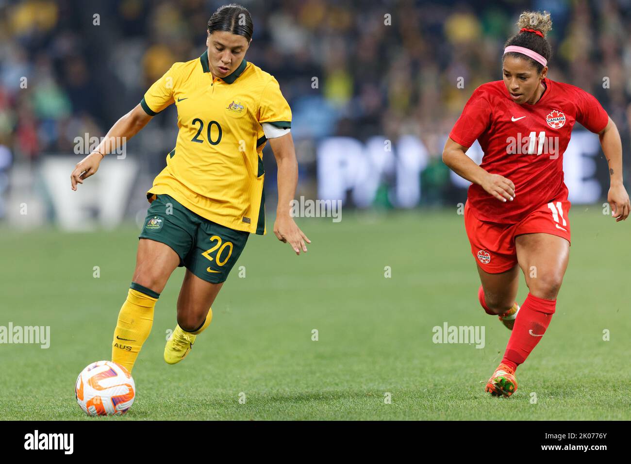SYDNEY, AUSTRALIA - SEPTEMBER 6: Sam Kerr of Australia competes for the ...