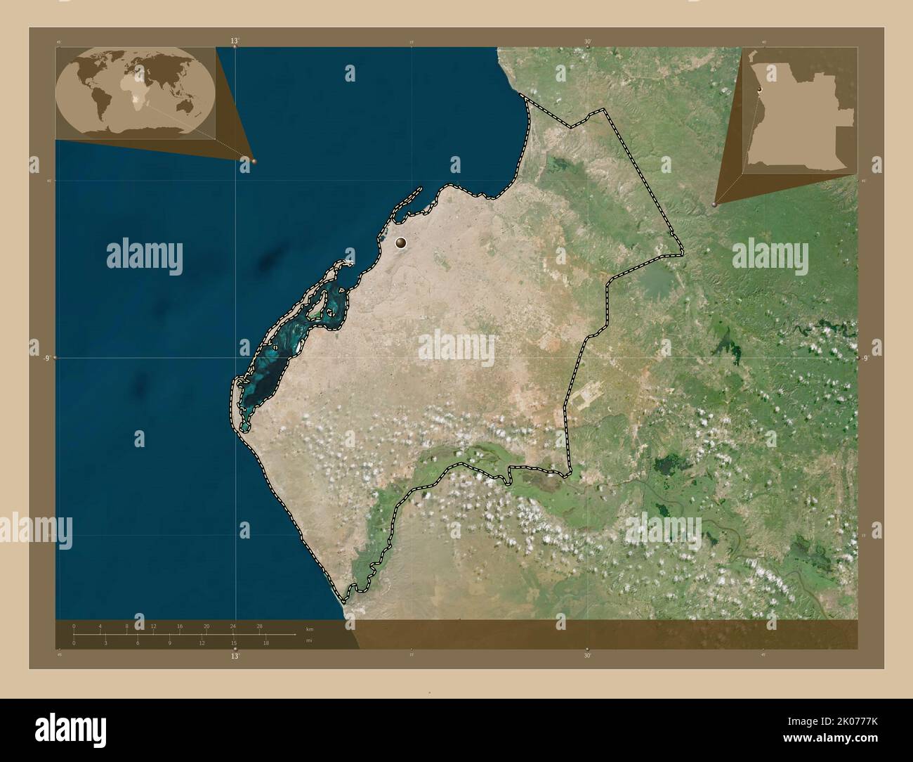 Luanda, province of Angola. Low resolution satellite map. Corner ...