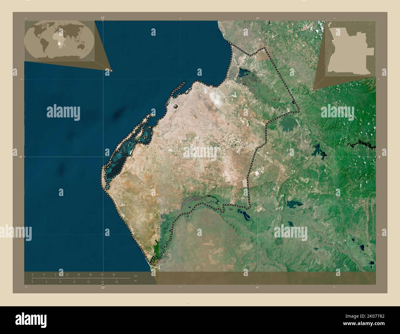 Luanda, province of Angola. High resolution satellite map. Locations of ...