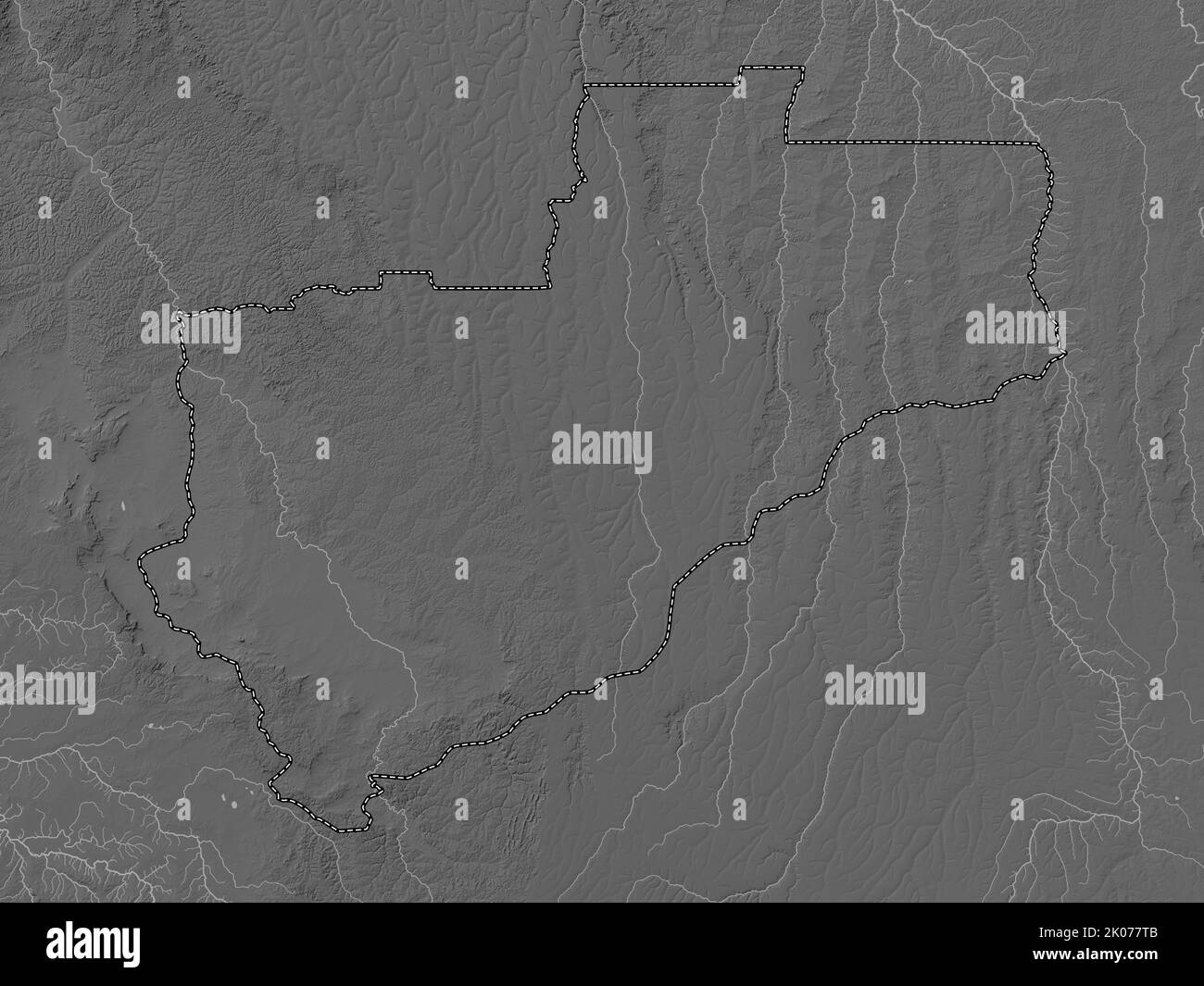Lunda Norte, province of Angola. Grayscale elevation map with lakes and ...