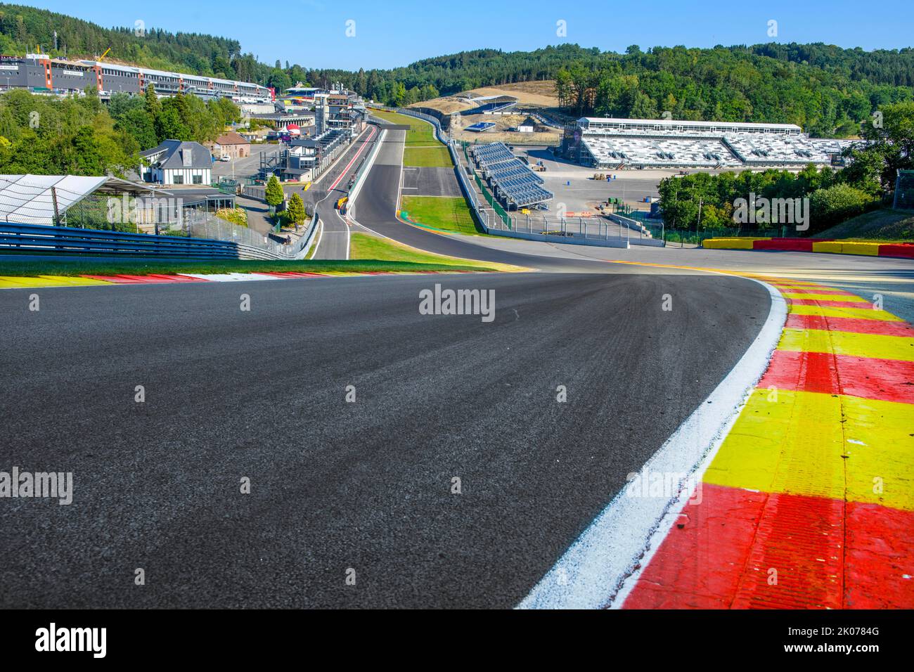 View from low perspective of 40 metres high hilltop above from front ...