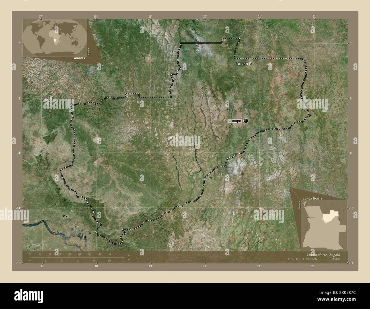 Lunda Norte, province of Angola. High resolution satellite map ...
