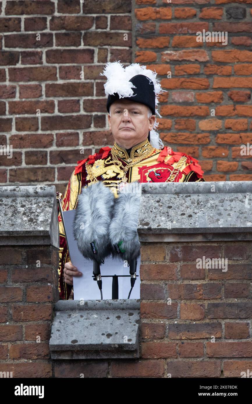 Garter Principal King of Arms, David Vines White, reads the Principal ...