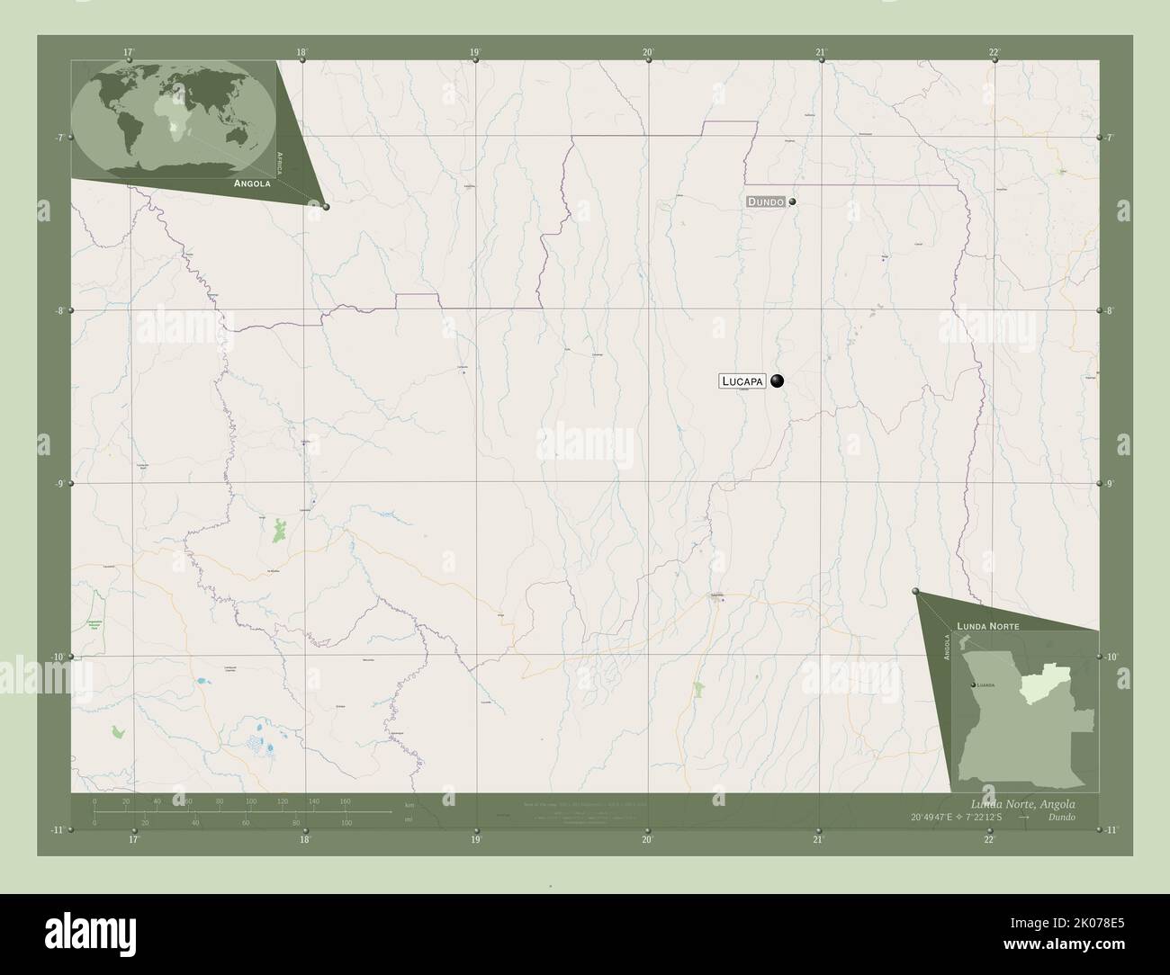 Lunda Norte, province of Angola. Open Street Map. Locations and names ...