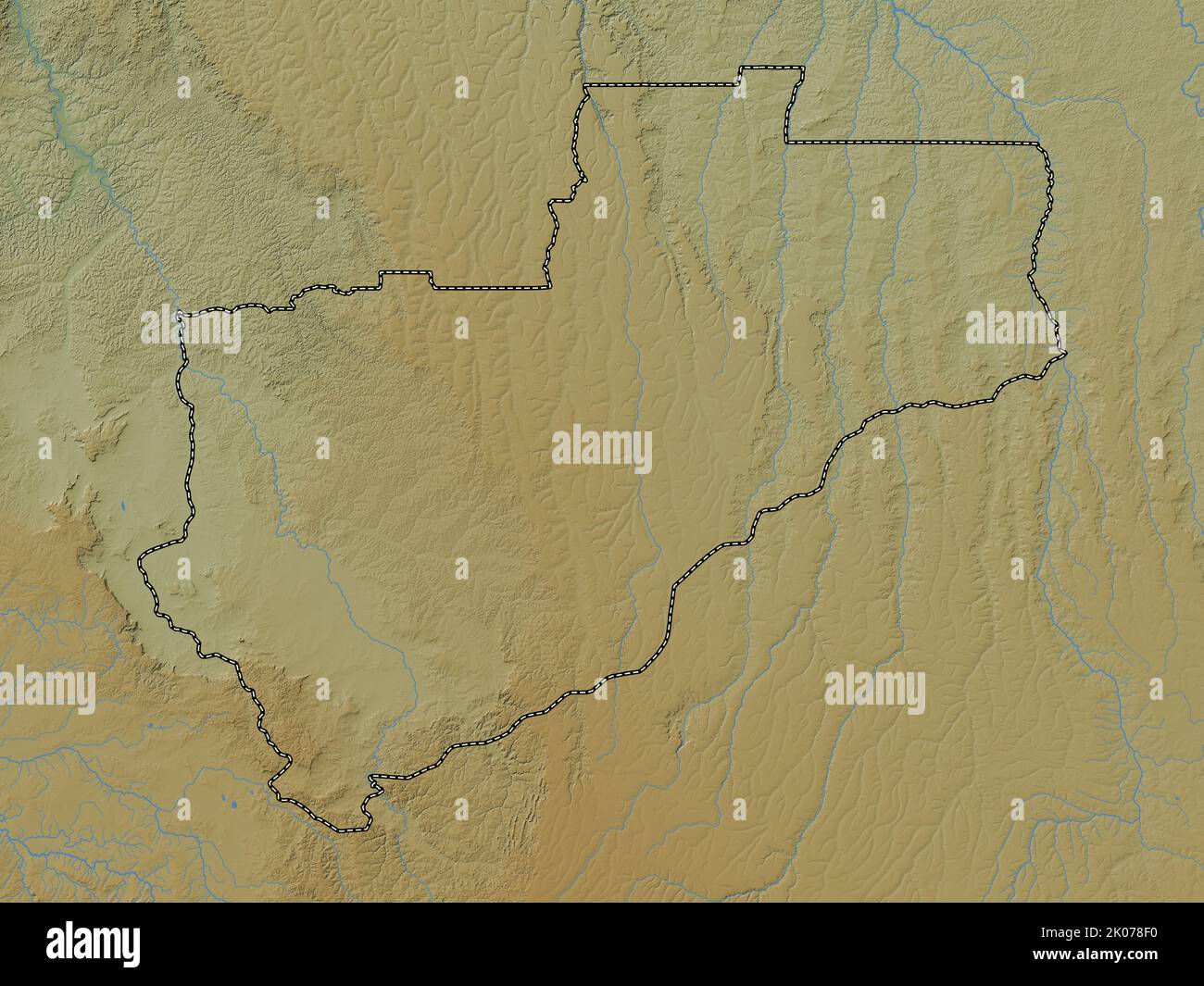 Lunda Norte, province of Angola. Colored elevation map with lakes and ...