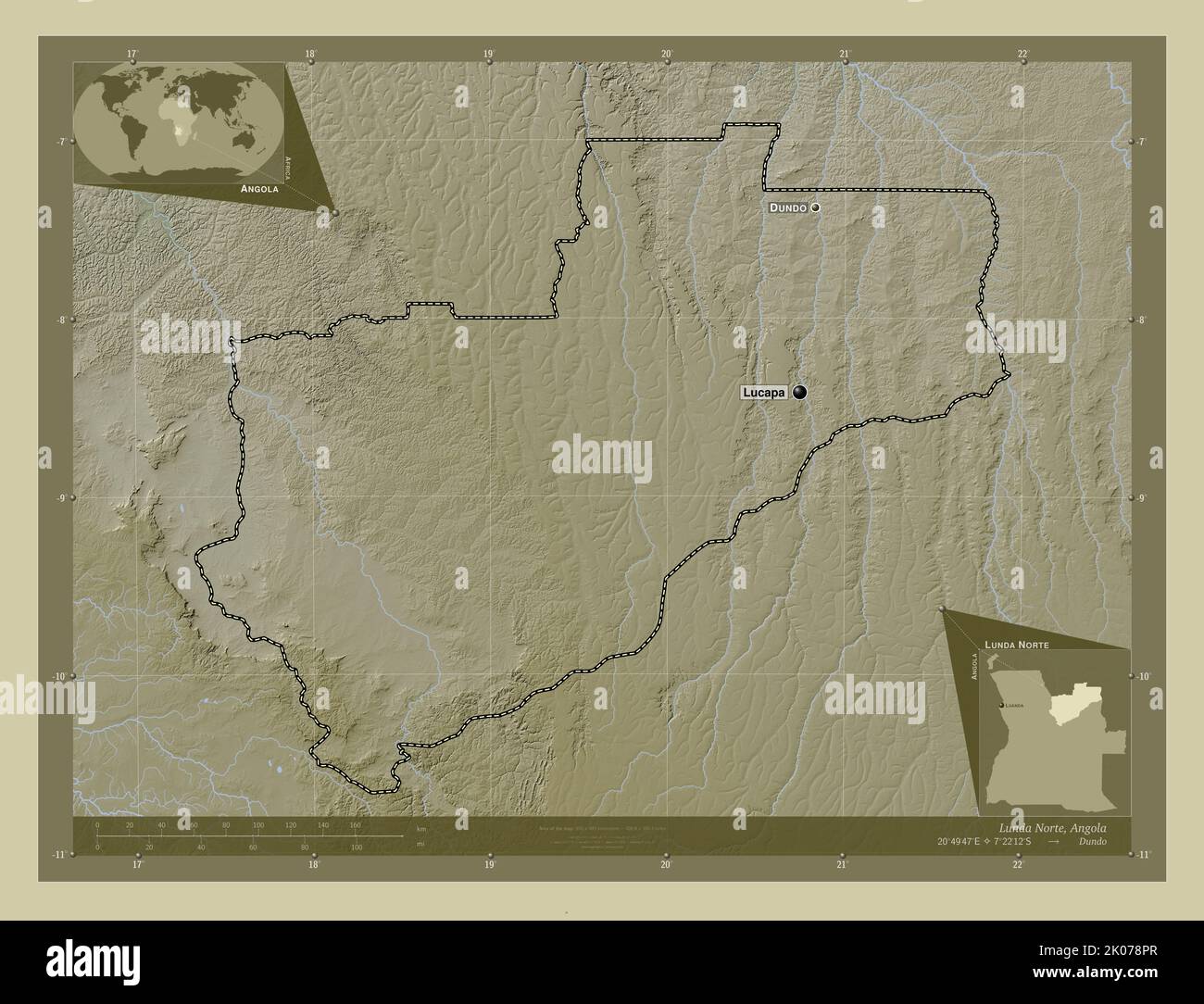 Lunda Norte, province of Angola. Elevation map colored in wiki style ...