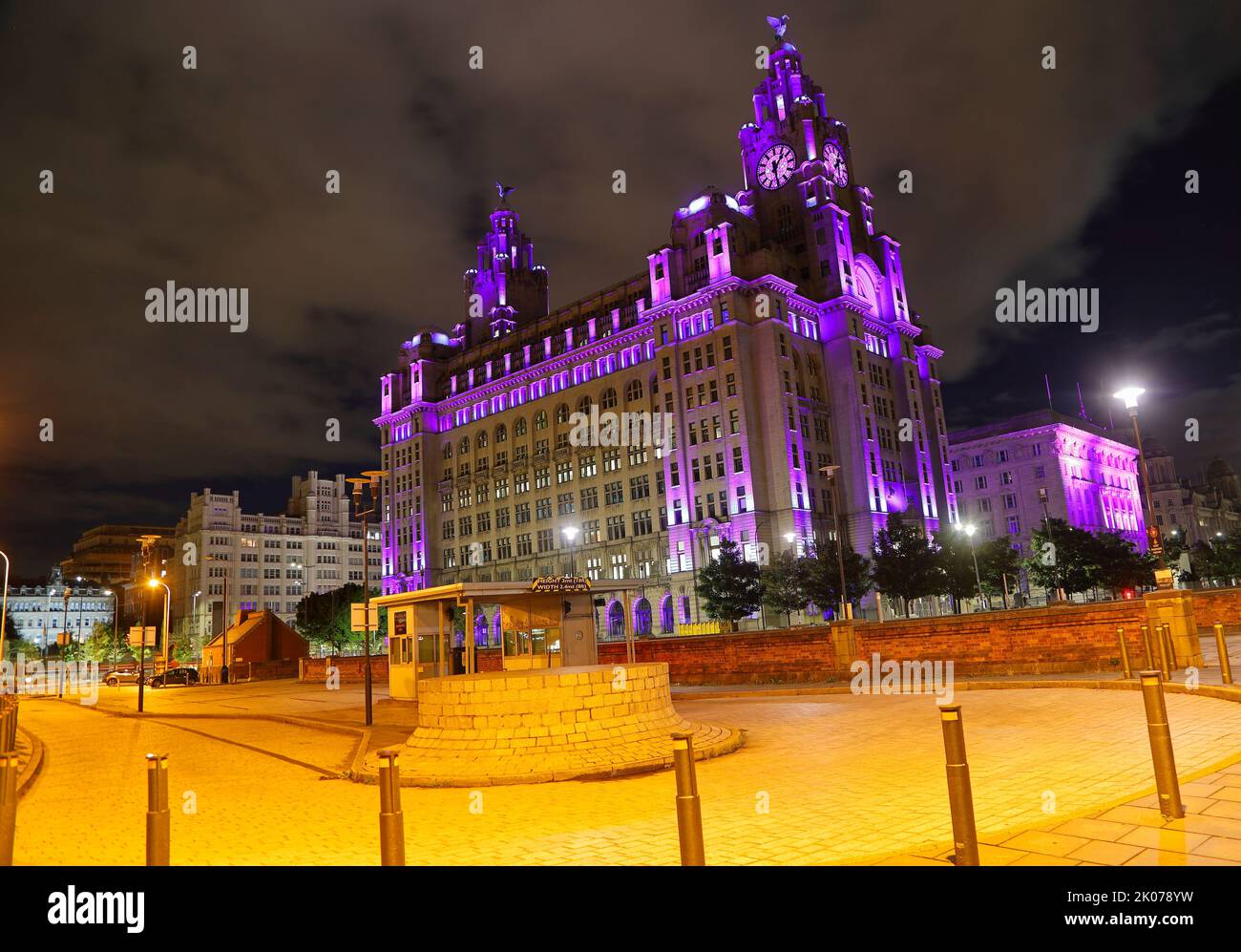 Liver building lit up purple Stock Photo - Alamy
