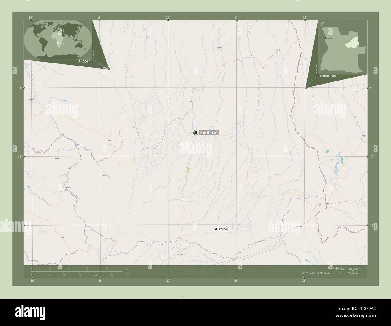 Lunda Sul, province of Angola. Open Street Map. Locations and names of ...