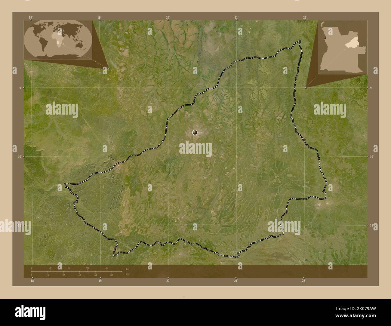 Lunda Sul, province of Angola. Low resolution satellite map. Corner ...