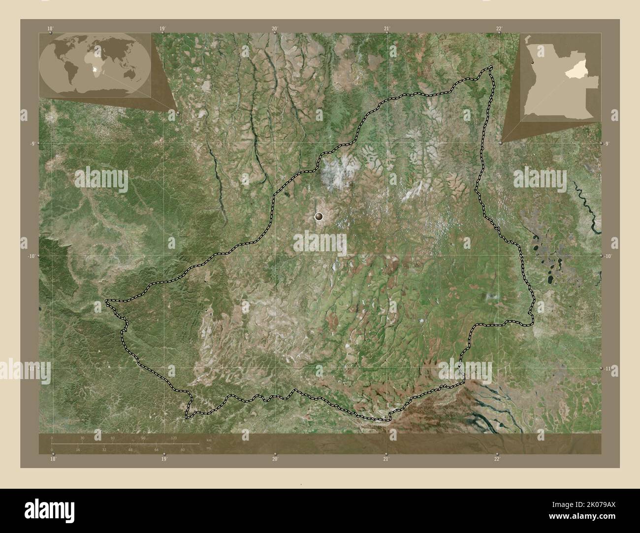 Lunda Sul, province of Angola. High resolution satellite map. Corner ...