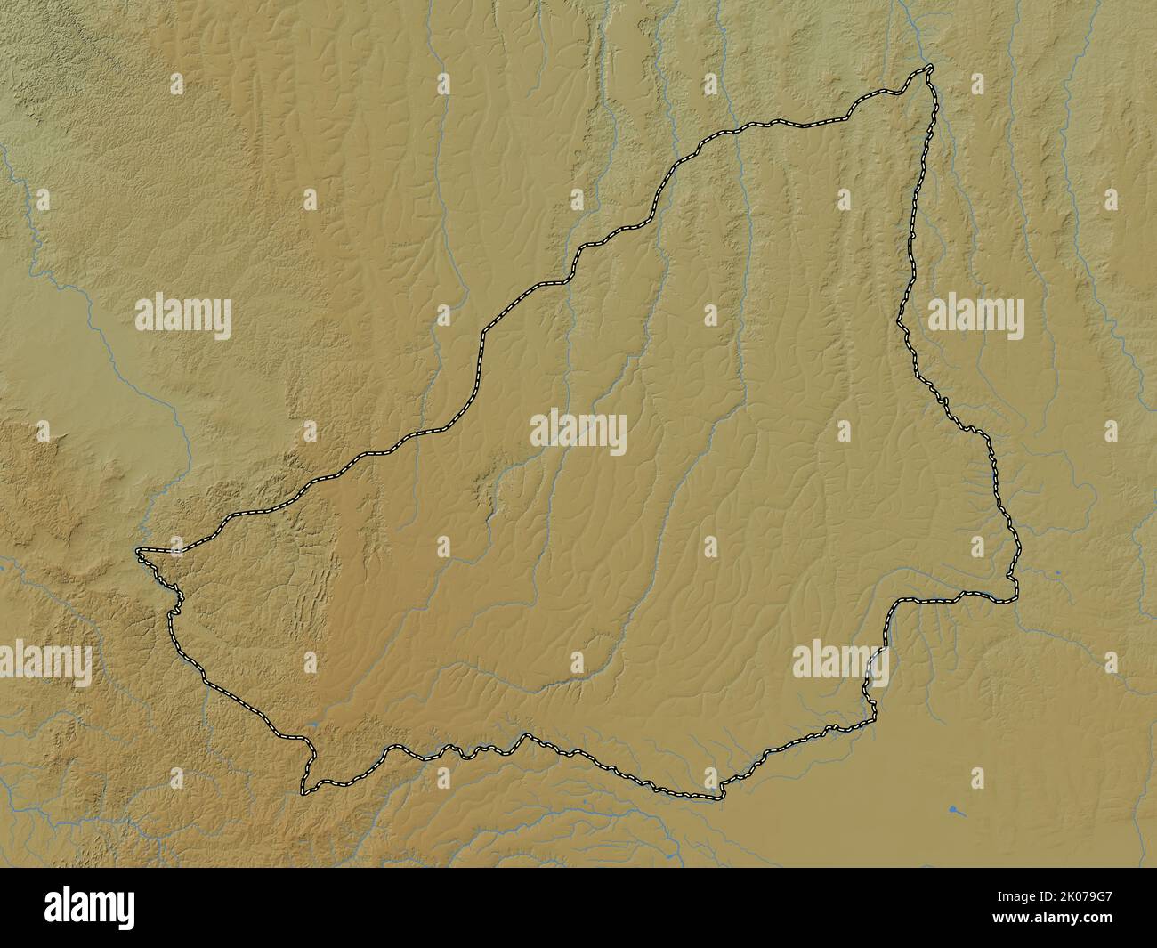 Lunda Sul, province of Angola. Colored elevation map with lakes and ...