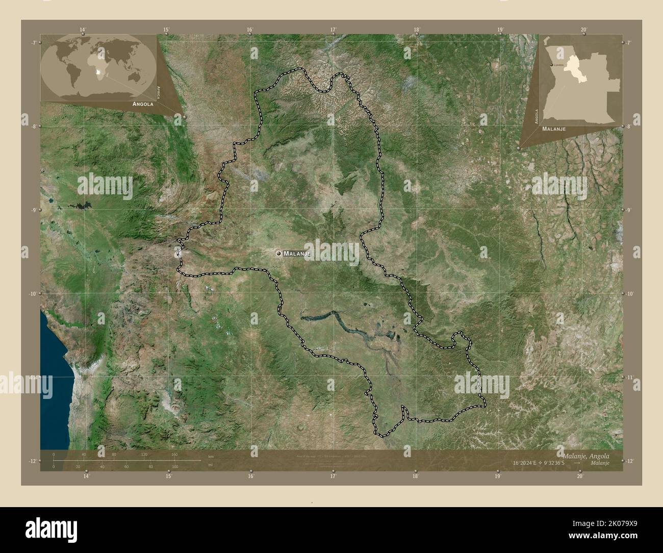 Malanje, province of Angola. High resolution satellite map. Locations ...