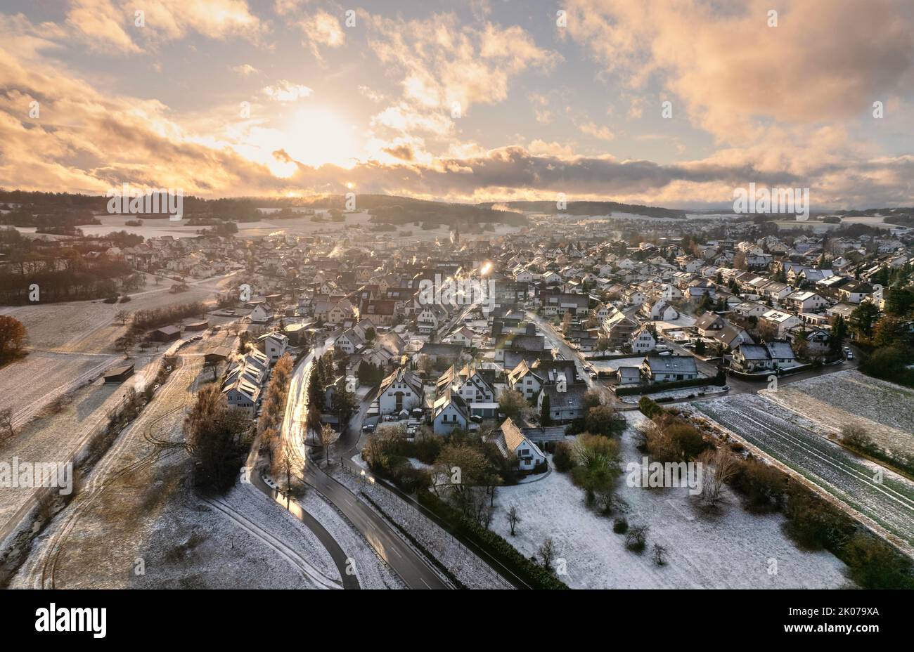 Small village in winter landscape in the Black Forest, Gechingen ...
