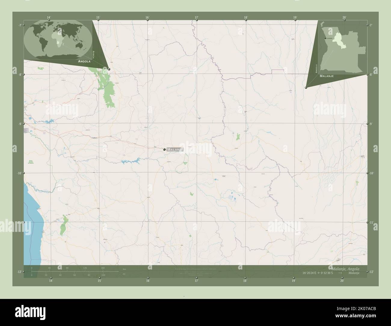 Malanje, province of Angola. Open Street Map. Locations and names of ...