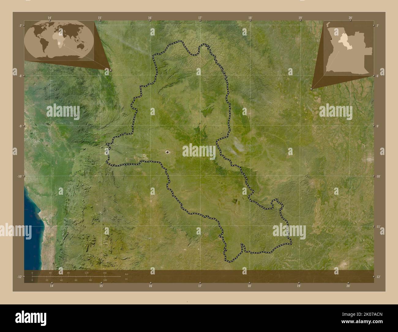Malanje, province of Angola. Low resolution satellite map. Locations of ...
