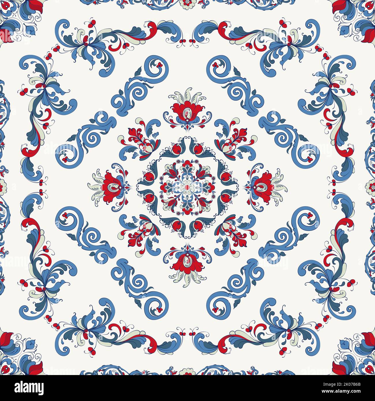 Rosemaling tile, traditional Norwegian decorative pattern. Vector ...
