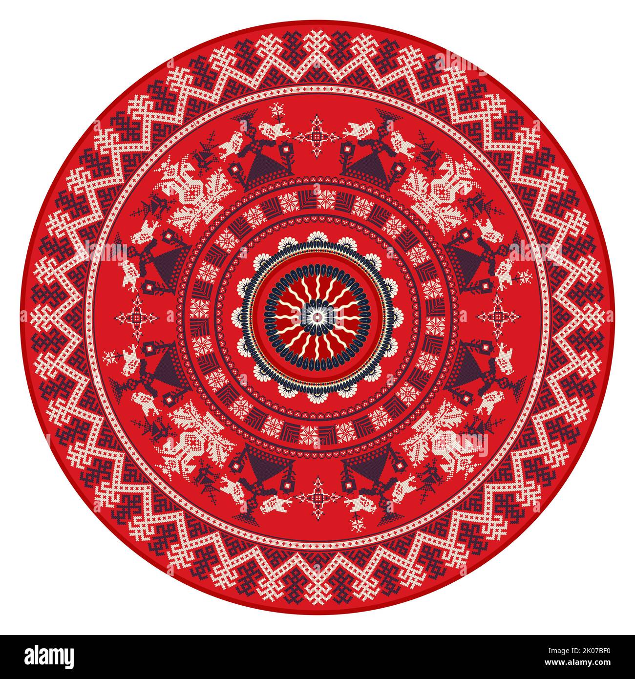 Vector round design element with traditional Russian embroidery symbols ...