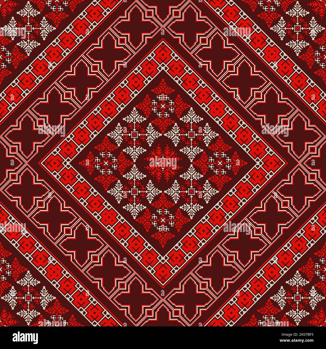 Decorative repeating pattern inspired by traditional Russian embroidery ...