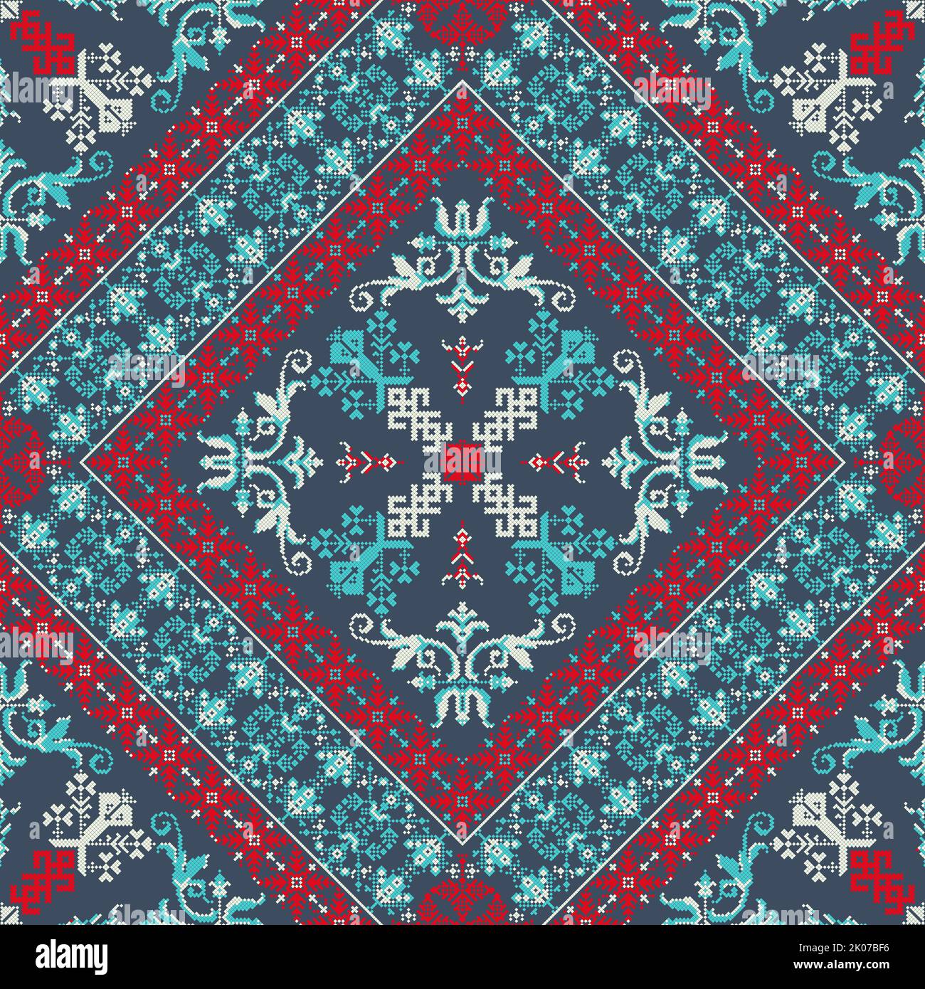 Decorative repeating pattern inspired by traditional Russian embroidery ...