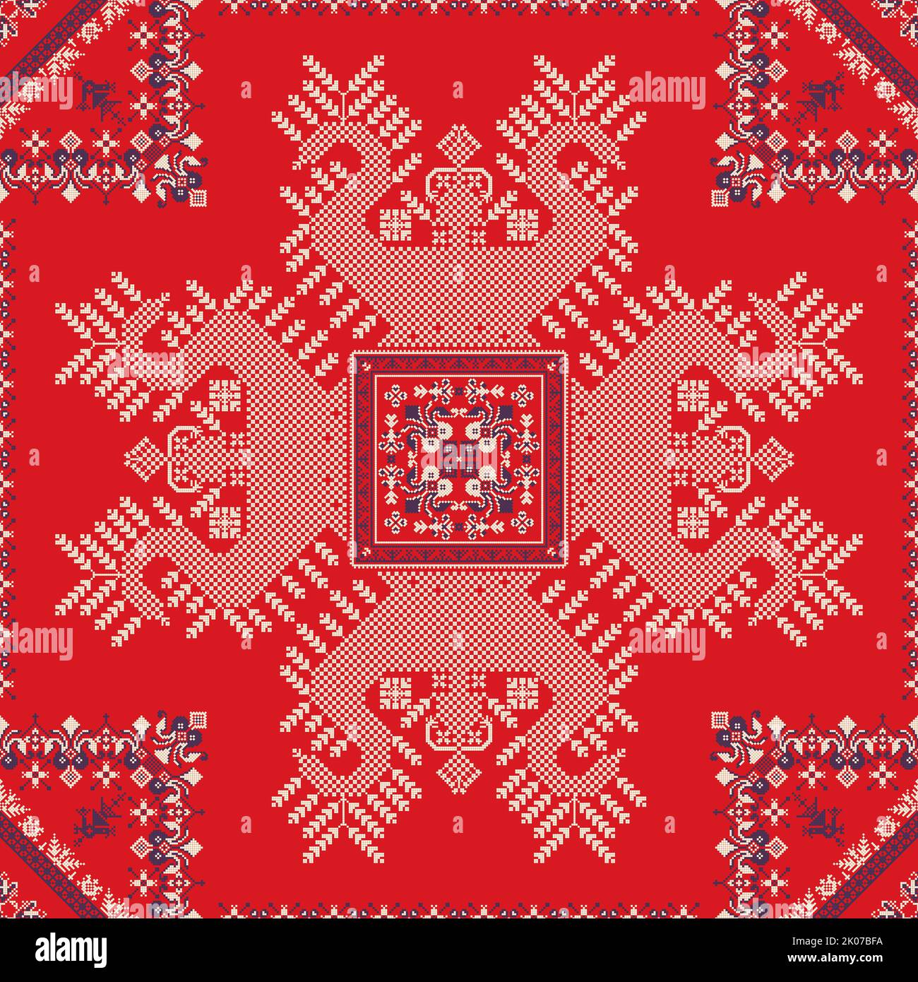 Decorative repeating pattern inspired by traditional Russian embroidery ...