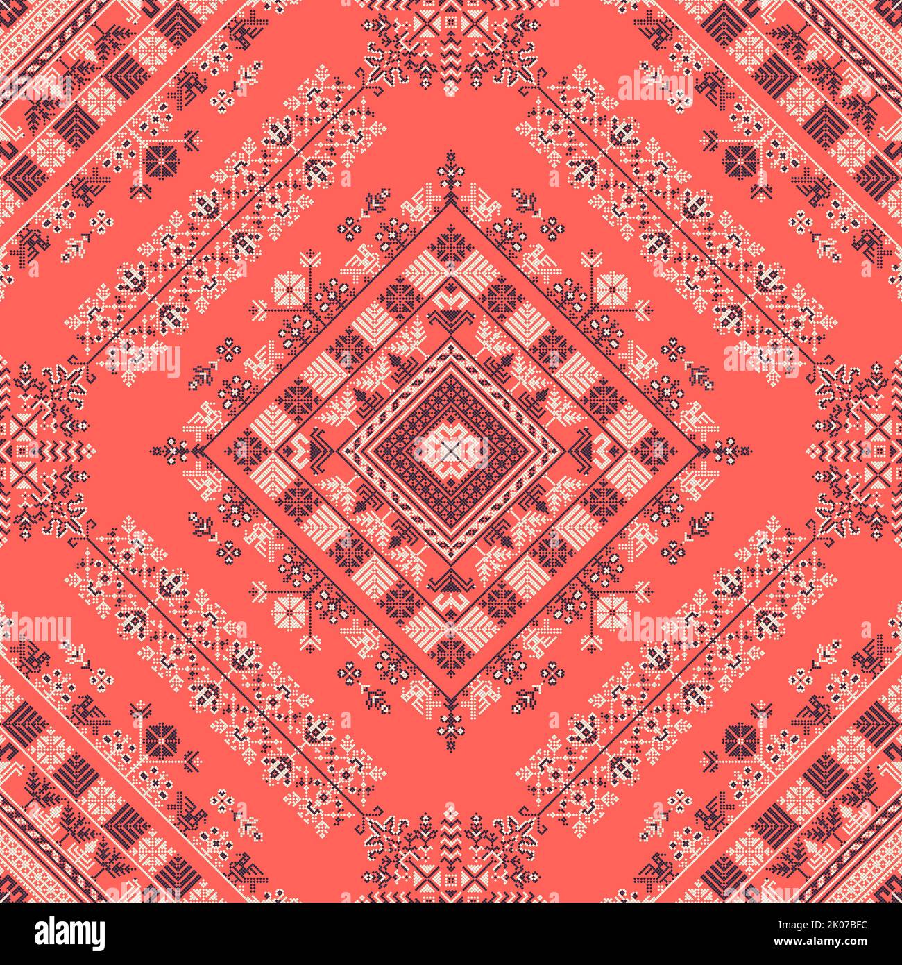 Decorative repeating pattern inspired by traditional Russian embroidery ...