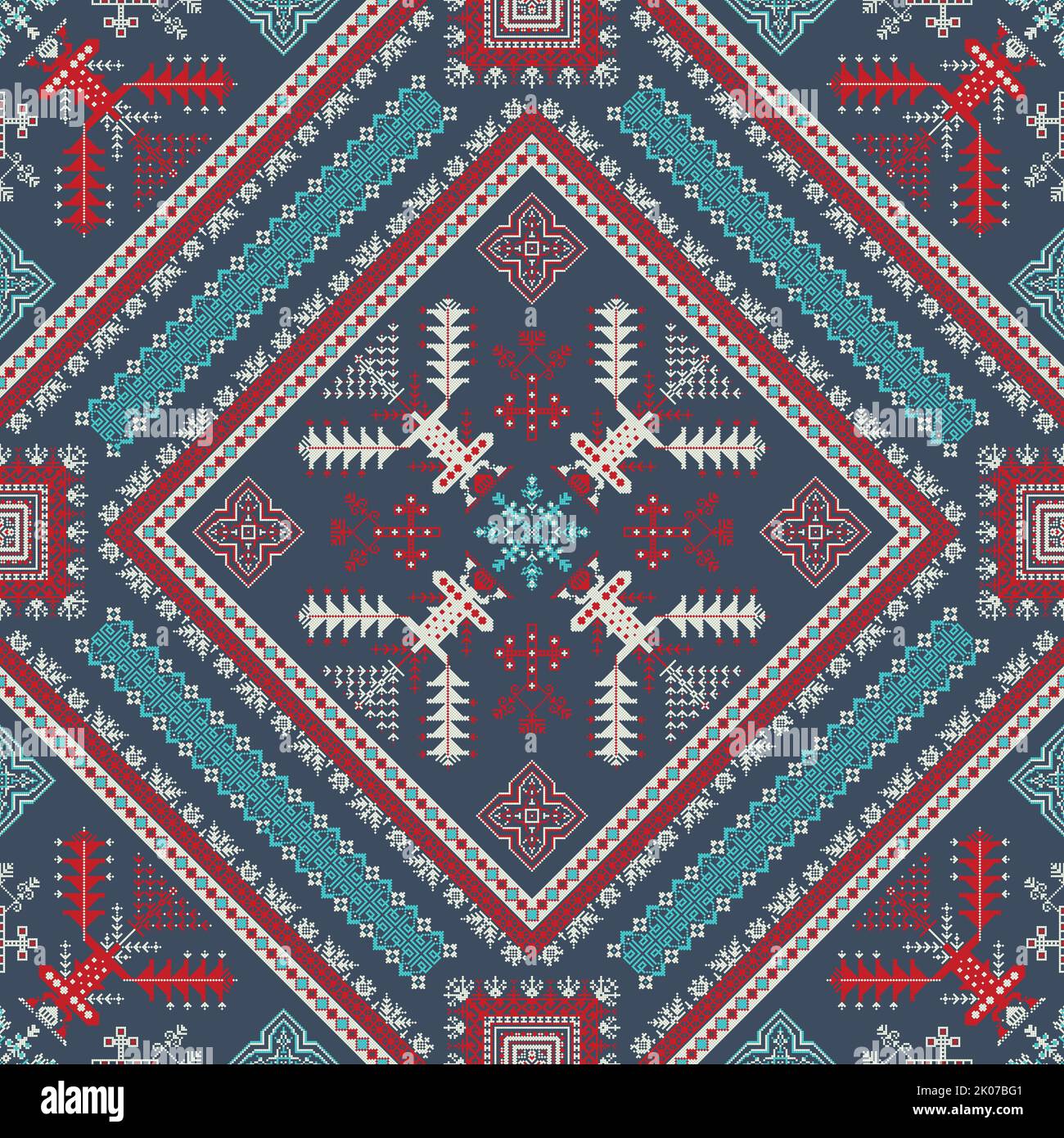Decorative repeating pattern inspired by traditional Russian embroidery ...