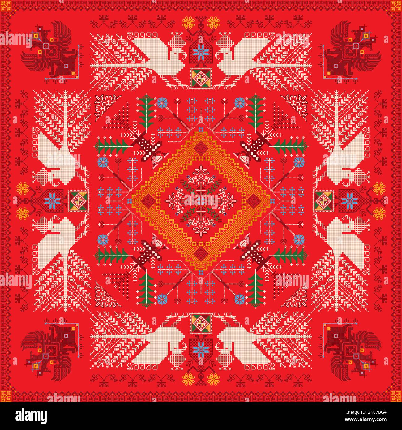 Decorative repeating pattern inspired by traditional Russian embroidery ...