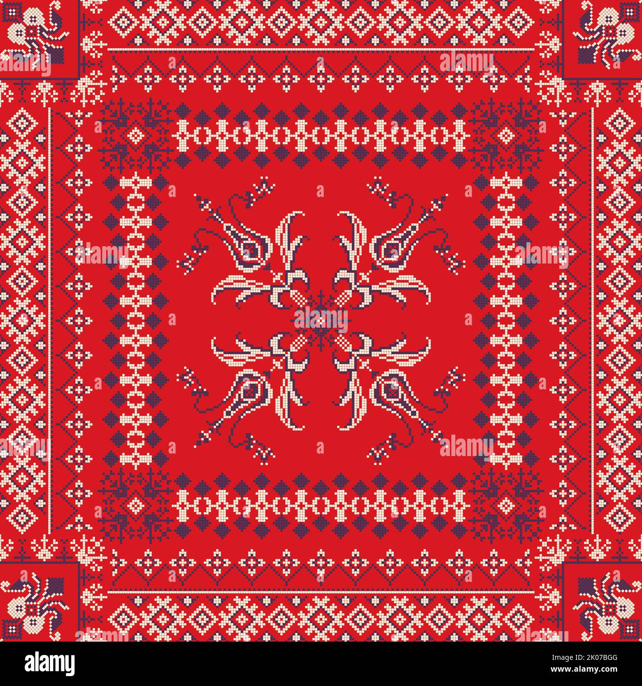 Decorative repeating pattern inspired by traditional Russian embroidery ...