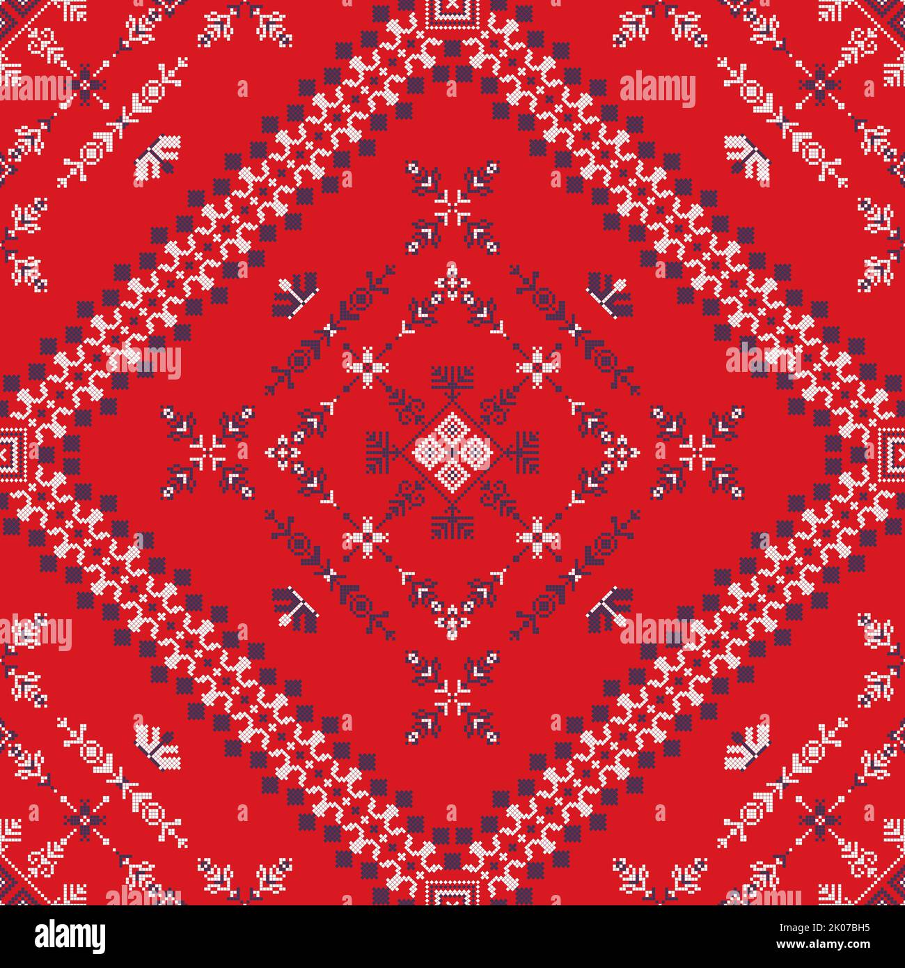Decorative repeating pattern inspired by traditional Russian embroidery ...