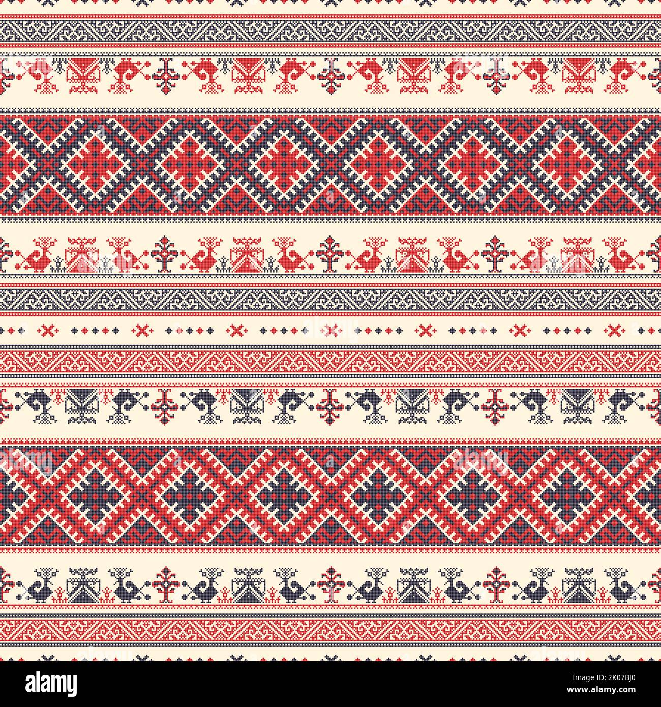 Decorative repeating pattern inspired by traditional Russian embroidery ...