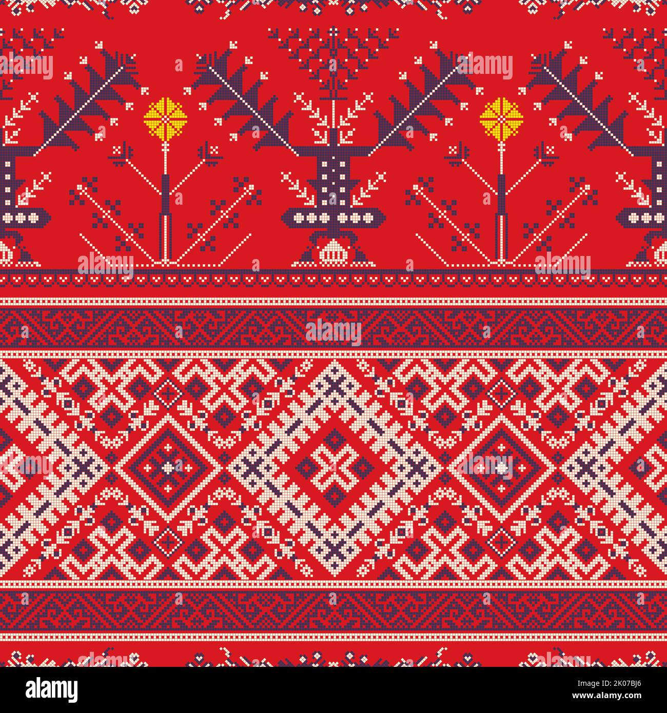 Decorative repeating pattern inspired by traditional Russian embroidery ...