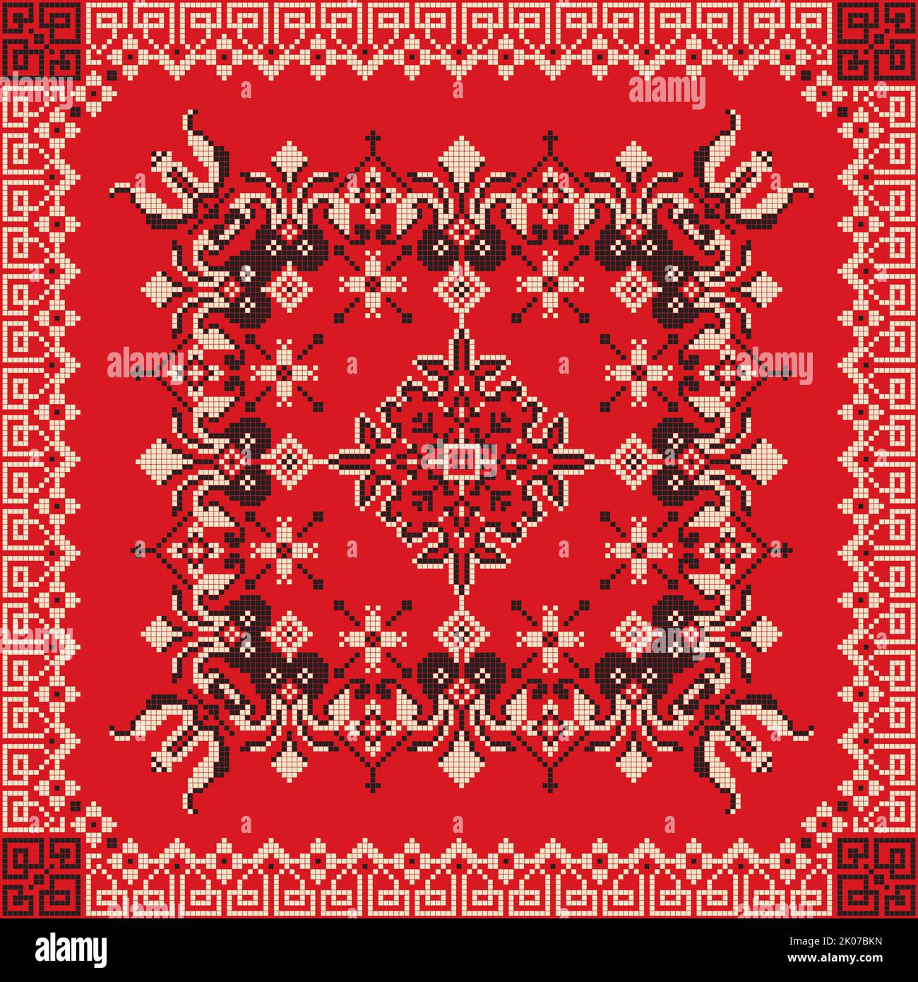 Decorative repeating pattern inspired by traditional Russian embroidery ...