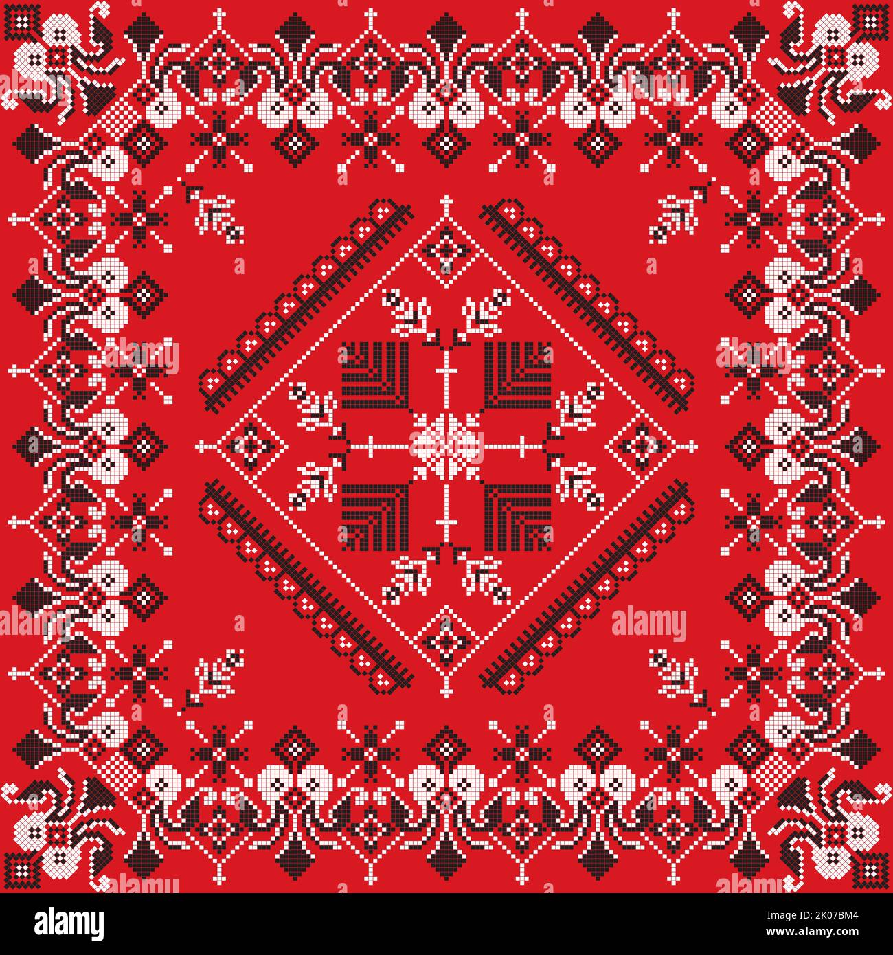 Decorative repeating pattern inspired by traditional Russian embroidery ...