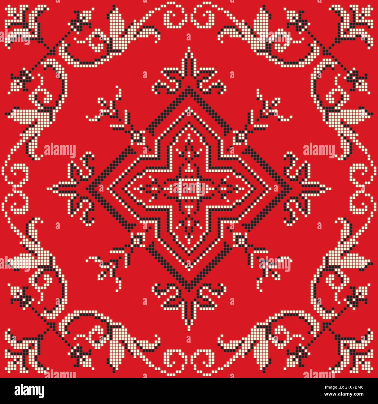 Decorative repeating pattern inspired by traditional Russian embroidery ...