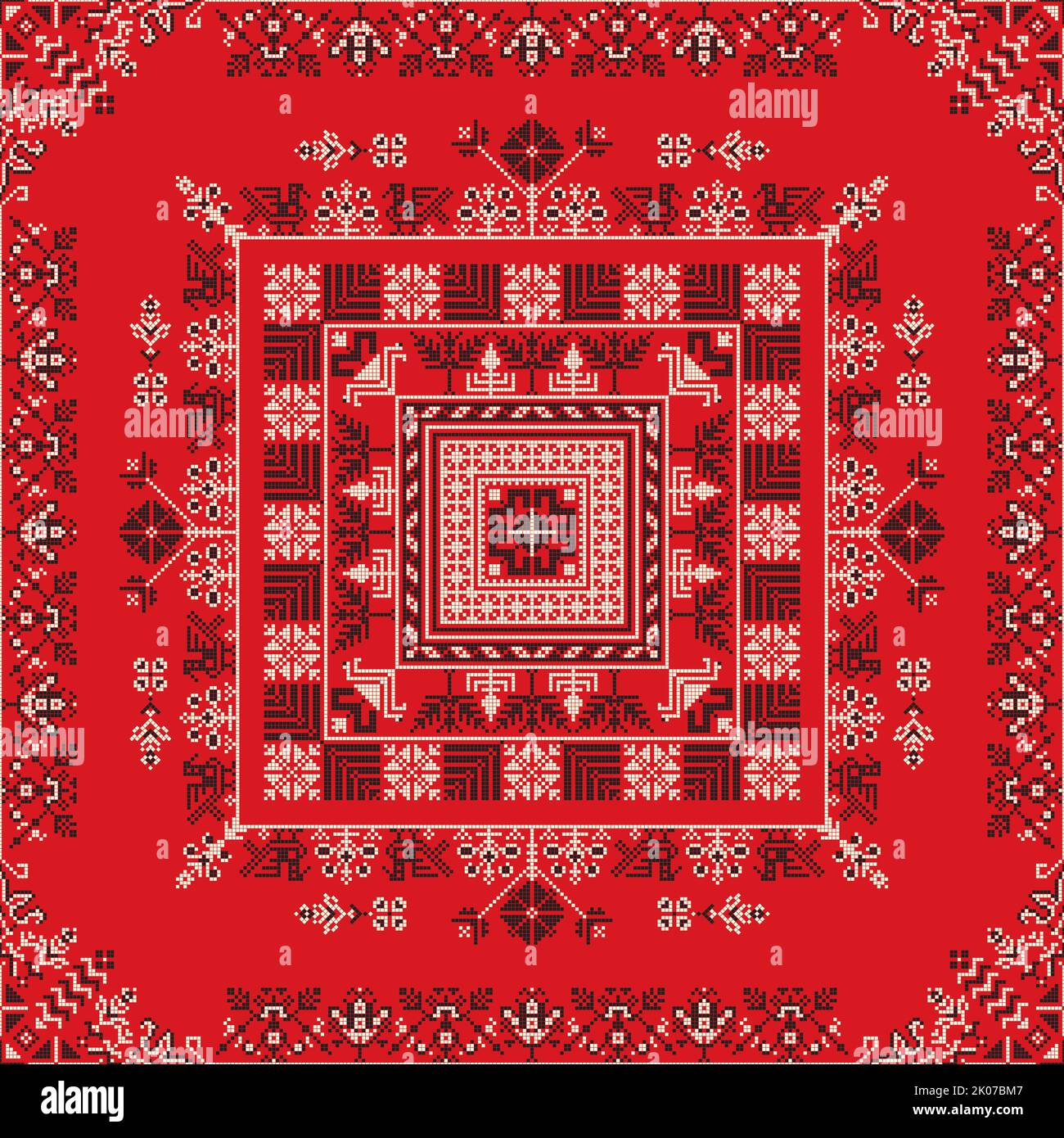 Decorative repeating pattern inspired by traditional Russian embroidery ...